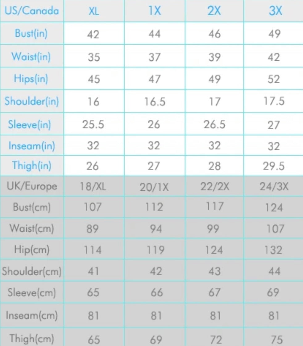 Size Chart – Pretty & Plush Babes Boutique LLC